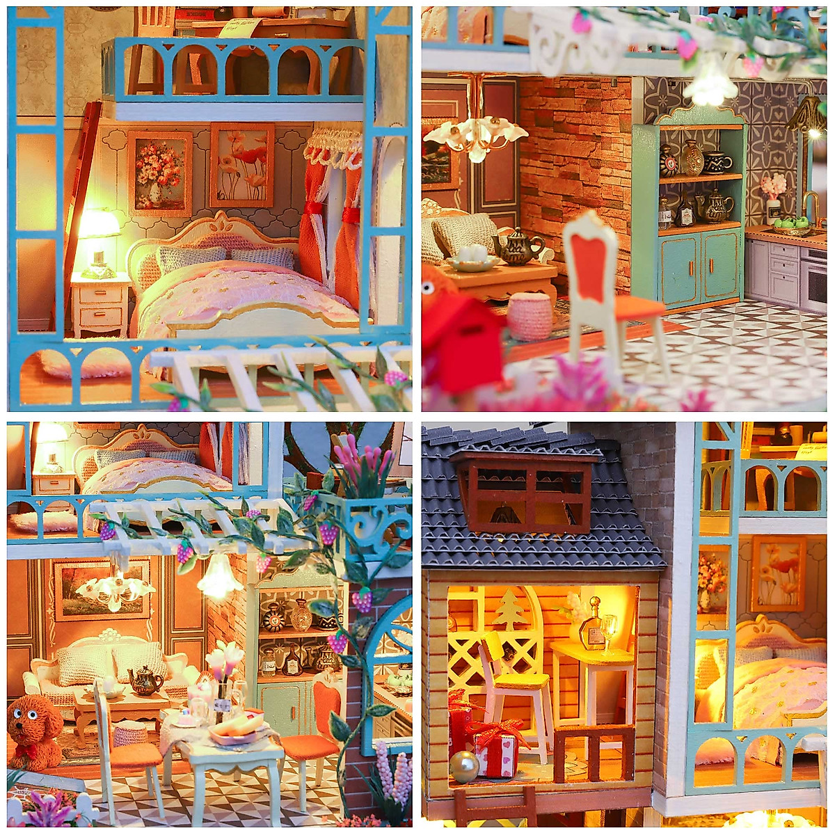 GuDoQi DIY Miniature Dollhouse Kit, Tiny House kit with Music, Miniature House Kit 1:24 Scale, Great Handmade Crafts Gift for Birthday Easter, Jungle Resort