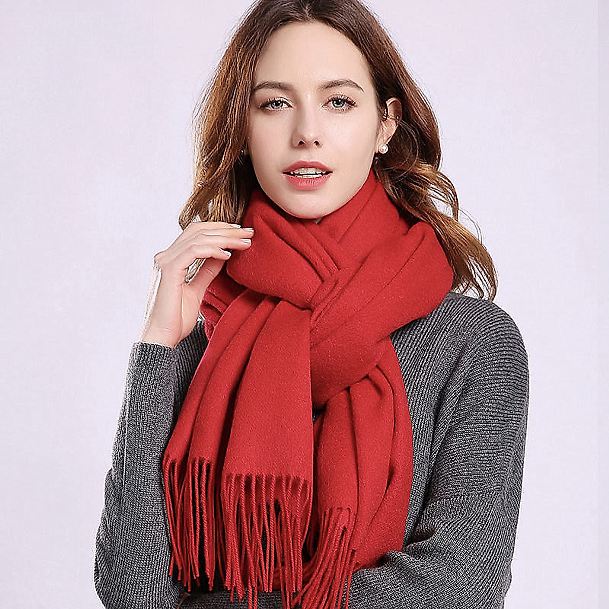 Roll Up Unisex Cashmere Soft Luxurious Cozy Long Winter Scarf Wrap Shawl Scarves Blanket (Xmas Red)