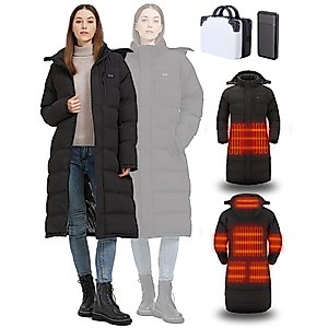 TRUNYAQI Women's Heated Long Jacket with Battery Pack Winter Coat for Women with Box