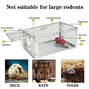 2-Pack Humane Rat Traps, Live Mouse Rat Cage Traps Catch and Release for Indoor Outdoor, Small Animals Traps, Easy to use,(10.6"x 5.5"x 4.5")