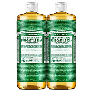 Dr. Bronner's - Pure-Castile Liquid Soap (Almond, 32 Ounce, 2-Pack) - Made with Organic Oils, 18-in-1 Uses: Face, Body, Hair, Laundry, Pets and Dishes, Concentrated, Vegan, Non-GMO