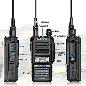 2Pack BAOFENG UV-9R PRO Tri-Power Dual Band IP67 Waterproof Two-Way Radio Long Range Rechargeable Walkie Talkie with Extra ABBREE 42.5inch Tactical Antenna