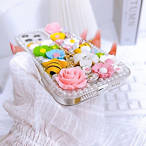 redecarie for Samsung Galaxy S9 Plus Bling Glitter Case,Shiny Diamond Luxury Crystal Rhinestone Cute Bee Rainbow Tower Pearl 3D Handmade Women Girls Protective Cover with Bracelet Lanyard