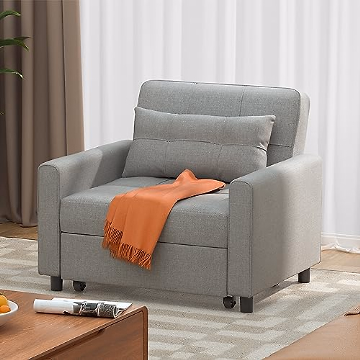Noelse 34 Inch Sleeper Sofa Chair, 3-in-1 Convertible Sofa Chair Pull Out Chair Bed with Adjustable Backrest, Single Armchair for Living Room Apartment (Light Grey)