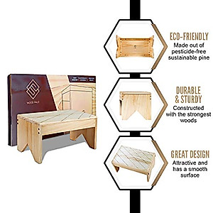 ﻿Wooden Step Stool for Adults & Kids - Very Sturdy, Bed Stool for High Beds, Kitchen, Bathroom, Closet. Made Lightweight Quality Eco Pine, Attractive & Easy to Assemble