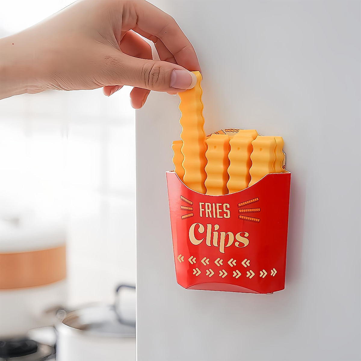 Whimsical Fries Magnetic Food Clips - Set of 12 chip clips: Keep Food Fresh & Organized | Novelty Design for Fridge | Cute & Practical Kitchen Accessory | Securely Seal Bags & Packages | Food Clips