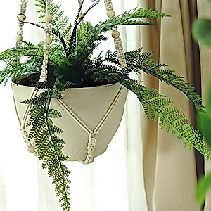 Bouqlife 43 Inches Macrame Plant Hanger Large for 12 inch Pot Extra Long No Tassel Cotton Rope Hanging Plant Holder with Ceiling Hook Bohemian Home Decor