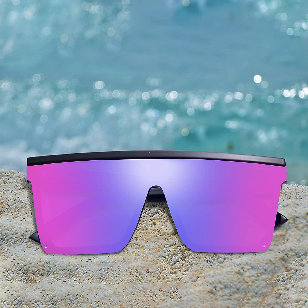 OCERAVE 2 Pair Square Flat Top Sunglasses for Women Men, Big Fashion Oversized Rimless Shades Large Mirrored Sunnies