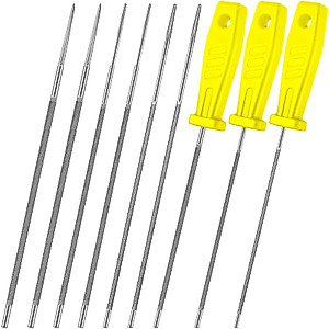 Chumia 6 Pcs Chainsaw Chain File with 3 Plastic Handles for Sharpening Chainsaw File Kit Sharpening Round Files (5/32 7/32 3/16 Inch)