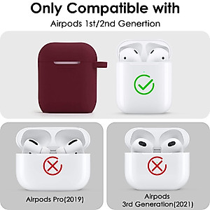 Filoto Case for Airpods, Airpod Case Cover for Apple Airpods 2&1 Charging Case, Cute Silicone Protective Accessories/Keychain/Pompom for Girls and Women, Burgundy