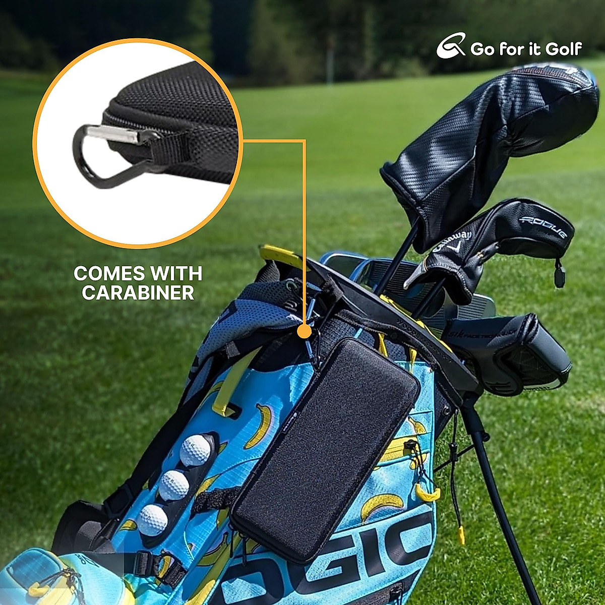 Go For It Golf Glove Case with Glove Shaper For a Wrinkle Free Glove - Golf Case with Magnetic Glove Holder - Organizer for Golf Divot Tool and Golf Accessories for Men & Women - Key Holder (Black)