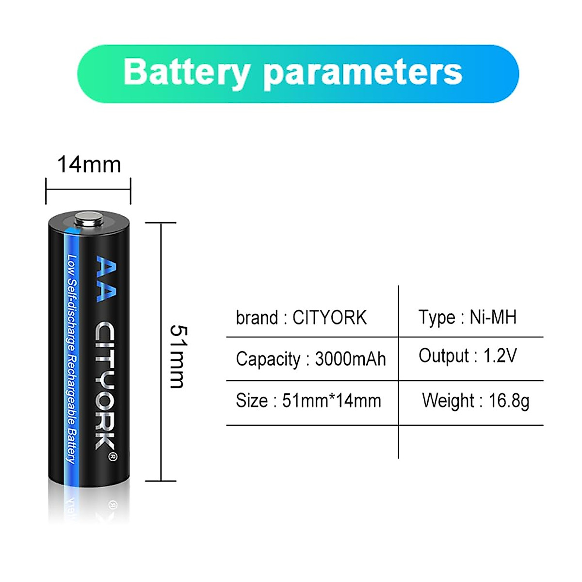 CITYORK 16 Pack 1.2V Ni-MH AA 3000mAh Rechargeable Battery, NIMH Pre-Charged AA Rechargeable Battery 1.2V 3000mAh Long Lasting for Solar Lights, Remote Controller, Electric Toys