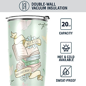 Bad Bananas Book Lovers Gifts - 20oz Stainless Steel Tumbler - Just A Girl Who Loves Books - Gifts For Readers Mom, Sisters, Wife, Best Friends