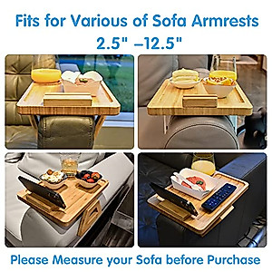 NAVREX Couch Arm Tray Table Clip on Sofa, Coffee Table Tray, Sofa Armrest TV Tray with 360° Rotating Phone Bracket, Bamboo Couch Arm Tray, Living Room Table, Gift for Mom Dad or Friends