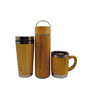 Greenlively Organic Bamboo Stainless Steel Bottle Detachable Tea Filter Eco Friendly-Vegan-Organic-Leak Proof-Non Slip Lid- Travel Thermos-Insulated Thermos-BPA Free And Phalate Free- (16.2)