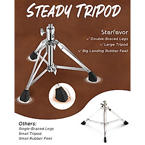 Starfavor Drum Throne Height Adjustable Padded Seat Drum Stool, with Double Braced Anti-Slip Feet Swivel Drum Chair, Butt Shape, Brown, ST-550BR