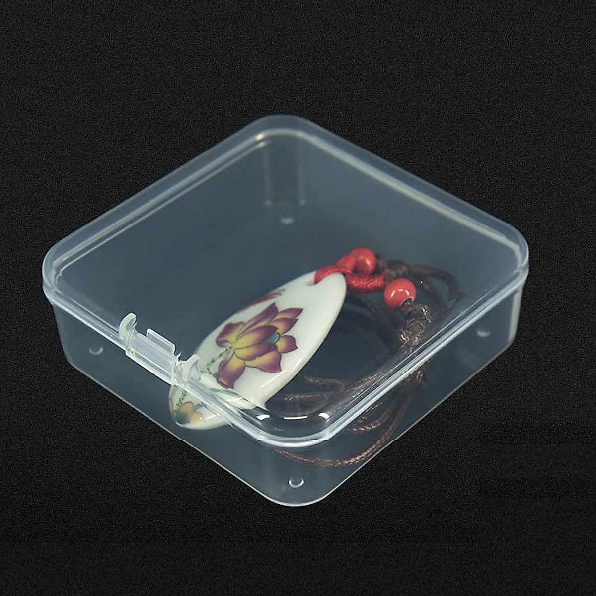 6 Pieces Small Plastic Box with Lids Square Plastic Containers Clear Plastic Boxes Craft Containers Plastic Beads Storage Containers Box for Beads Jewelry Small Items, 2.95x2.95x0.98 Inches