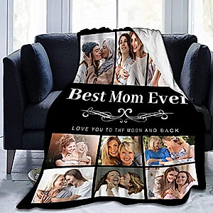 Gifts for Mom Customized Blankets with Photos, Personalized Blanket Best Mom Ever Custom Throw Blankets, Birthday Gifts for Mom, Mom Blankets from Daughter Son, Custom Blanket 40x50 Inch