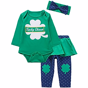 Baby Girls St Patrick's Day Outfit My First St Patrick's Day Infant Girls Long Sleeve Clothes with Headband (12-18 Months) Green