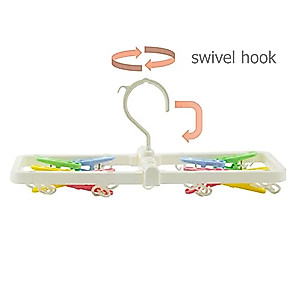 EIKS Laundry Hanger Drying Rack with 8 Clips for Towels, Bras, Baby Clothes, Gloves, Portable & Foldable & Compact Size for Travel