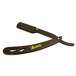 Classic Samurai CS-102 Matte Black Folding Straight Razor Shavette with 15 Astra Double Edge Razor Blades