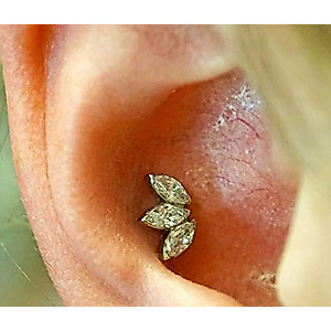 16G 5/16" G23 TITANIUM THREADLESS PUSH IN 3-MARQUISE FAN CZ TRAGUS LABRET STUD Style 88888-1750