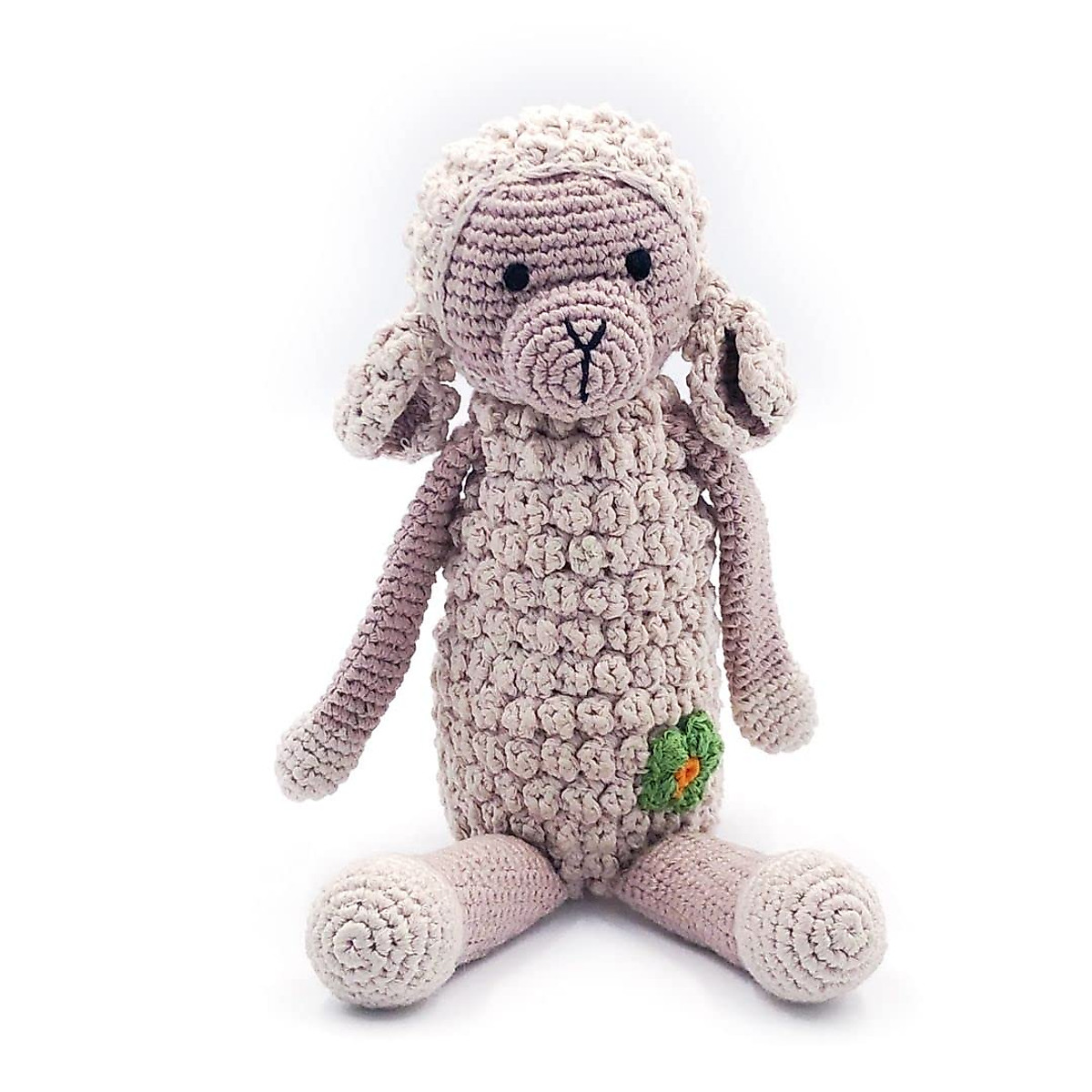 Pebble Fair Trade Handmade Crochet Cotton Farm Animal - Lamb Rattle, 12-inch Length