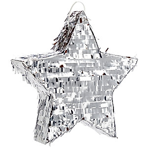 Silver Foil Star Pinata for Kids Birthday, Twinkle Twinkle Little Star Gender Reveal Party Decorations (Small, 13 x 13 x 3 In)