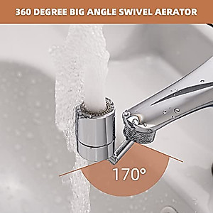 Sink Faucet Aerator, 360 Degree Big Angle Swivel Aerator Dual Water Flow Modes, Kitchen Faucet Aerator, Tap Aerator Sprayer Attachment for Bathroom/Chrome Finished-15/16 Inch-27UNS Male Thread