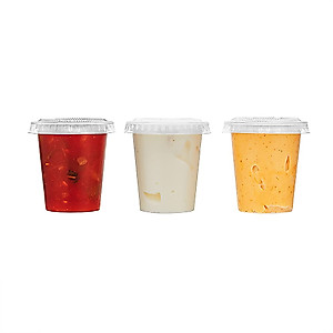 KingZak 150 Sets - 2oz, Disposable Mini Plastic Jello Shot Cups With Lids Perfect For Portion Souffle, Condiment, Dipping Sauce, Salad Dressing And More