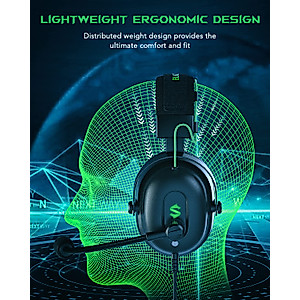 Black Shark Gaming Headset with Noise Canceling Cardioid Mic, Gaming Headsets for PC, PS4, PS5, Xbox, Switch, 50mm Dynamic Drivers, Over-Ear Gaming Headphones with Microphone & LED Light