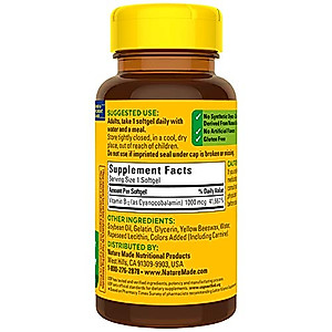 Vitamin B12 1000 mcg Softgels, 90 Count for Metabolic Health