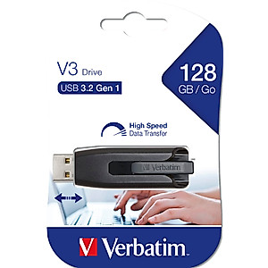 Verbatim 128GB USB 3.0 Store 'n' Go V3 Flash Drive - Cap-Less & PC / Mac Compatible - Gray