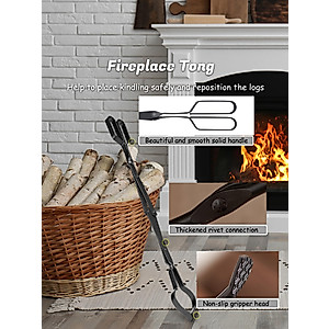 Lichamp Gothic Fireplace Tools Set, 5-Pieces Indoor Outdoor Sturdy Fire Place Poker Sets with Gothic Handle, FTS35BK