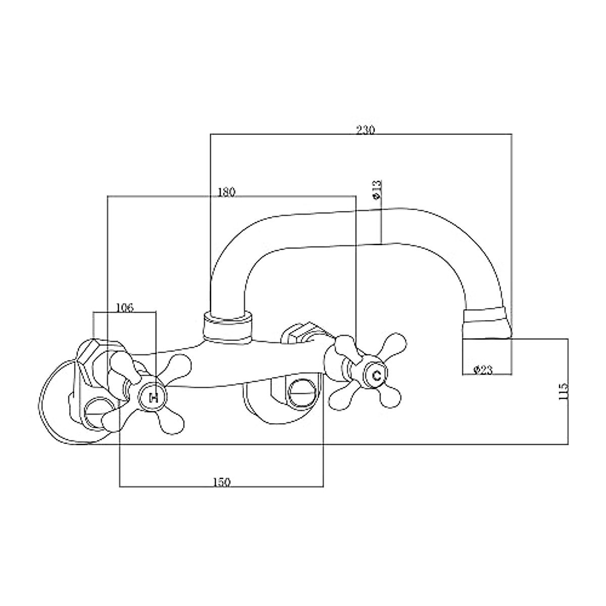 Jshozzy Matte Black Wall Mount Kitchen Sink Faucet Double Handle 3 Inch to 9 Inch Swivel Spout Wall-Mounted Commercial Bar Sink Faucet NSF Lead-Free Hot and Cold Water Mixer Tap Utility Sink Faucet