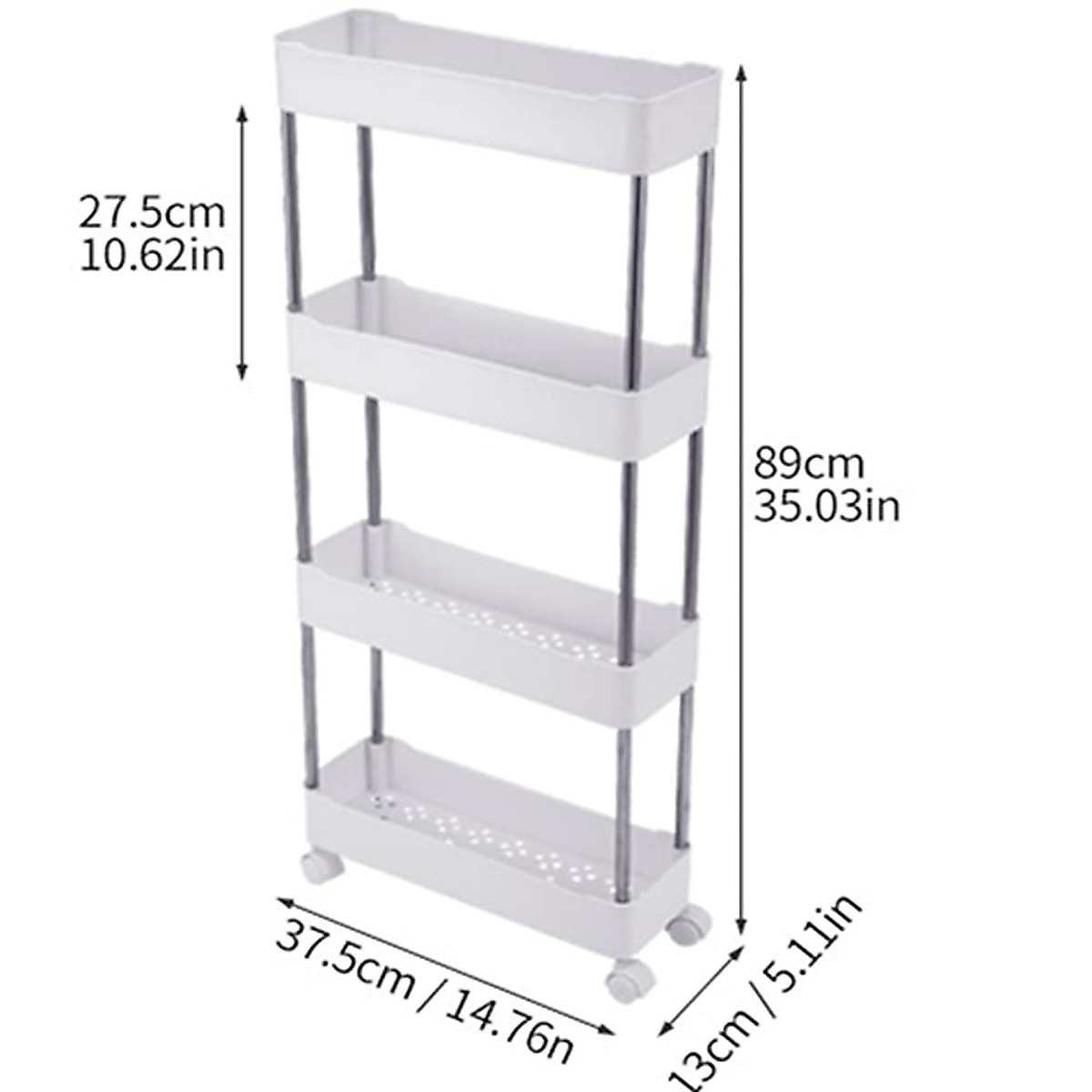 Generic Slim Rolling Storage Cart for Laundry Room Organization, 4 Tier Assemble Mobile Shelving Unit with Wheels Rolling Utility Cart Storage Rack for Kitchen