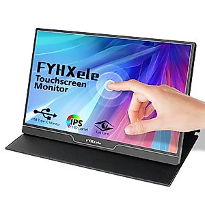 FYHXele 15.6" Portable Monitor, Touchscreen Monitor, FHD 1080P IPS Ultra Slim Gaming Monitor, Eye Care Display, 1x Mini-HDMI 2xUSB Type-C for Laptop PC Phone, Touch Not for iOS