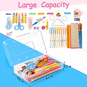 Sooez Pencil Box Clear, Plastic Pencil Case, Hard Pencil Case with Stickers, Clear Crayon Box, Large Plastic Pencil Boxes with Lid, Stackable Supply Boxes, Pencil Case Box for Kids School Boys