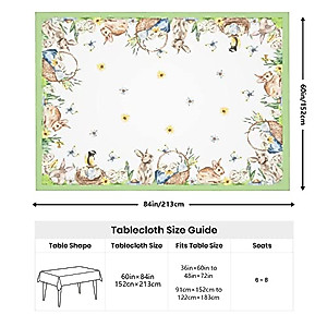 HGXJCLY Easter Tablecloth Rectangle 60x84 Spring Easter Table Decor, Spring Flower Table Cloth Cute Bunny Floral Printed Table Cover for Home Dinner Party