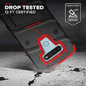 ZIZO Bolt Series for LG K51 / LG Reflect Case with Screen Protector Kickstand Holster Lanyard - Black & Red