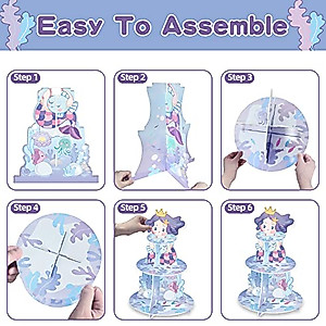 HPMNS Mermaid Cupcake Stand 24 pcs Cupcake Toppers for Mermaid Birthday Party Decorations Favors Supplies 3 Tier Mermaid Cupcake Tower Holder Mermaid Baby Shower Decorations