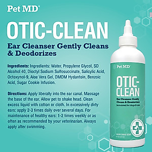 Pet MD Cat & Dog Ear Cleaner - Otic Ear Solution for Dogs - Pet Ear Cleaner - Cat Ear Cleaner Liquid - Cat & Dog Cleaning Supplies - Sugar Cookie Scent - 8 oz.