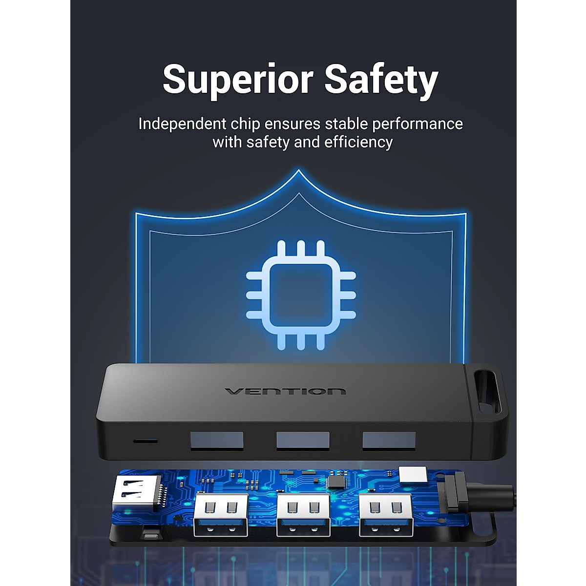 VENTION USB Hub - Multi USB Port Splitter Ultra-Slim Multiport USB 3.0 Hub Adapter Fast Data Transfer for Laptop, MacBook, Printer, PS4, PC, Flash Drive, Mobile HDD (0.5FT/0.15M)