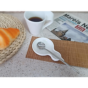 Coffee Spoon Rest for Coffee Bar Accessories, Small Spoon Rest for Coffee Station, Ceramic Tea Spoon Rest Tea Spoon Holder Teaspoon Rest (White, CAFE Pattern)