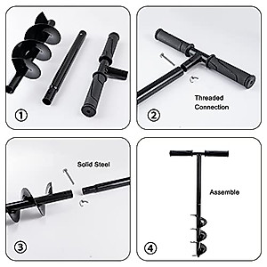 Hand Post Hole Digger - 24'' x 4" Earth Garden Auger Drill with Gloves, Non-Slip Handle, Spiral Drill Planter Bit for Planting Trees, Seedlings, Bedding Plants, Deep Cultivating, Digging Weeds Roots