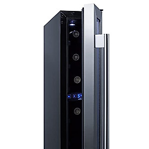 Summit Appliance SWC007 Commercial 6" Wide ADA Compliant Built-in Undercounter Wine Cellar with 7 Bbottle Capacity, Glass Door, Black Cabinet, Auto Defrost, Digital Thermostat and LED Lighting