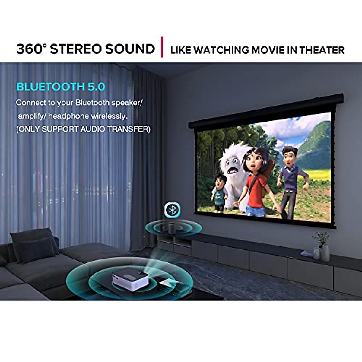 Mini WiFi Projector with Bluetooth - 1080P Supported Outdoor Movie Projector for Home Theater, FANGOR Portable Video Projector with HDMI USB VGA AV Interfaces [Tripod and Carry Bag Included]