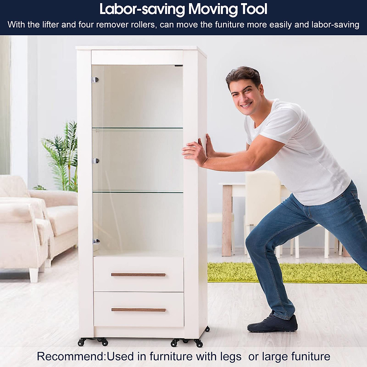 Furniture Mover 4-Pack Steel Tri-Dolly Set, 6-Inch, 132 lbs Load Capacity Each Pack, 3 Wheels Mover Dollys for Moving Heavy Furniture, Grand Piano Table