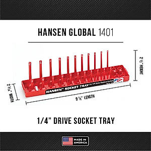 Hansen Global 92000 SAE & Metric, 2-Row Socket Tray Set - 6-Pieces, Red & Grey