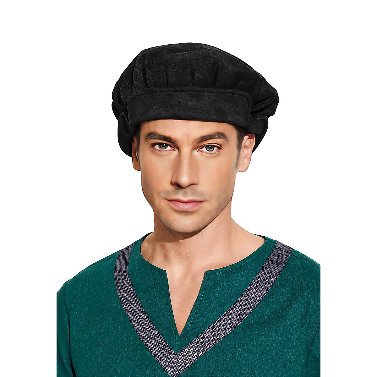 FURPHI Medieval Beret Cap for Men Women Faux Suede Hat Christmas Costume Renaissance Faire Accessories(Dark)